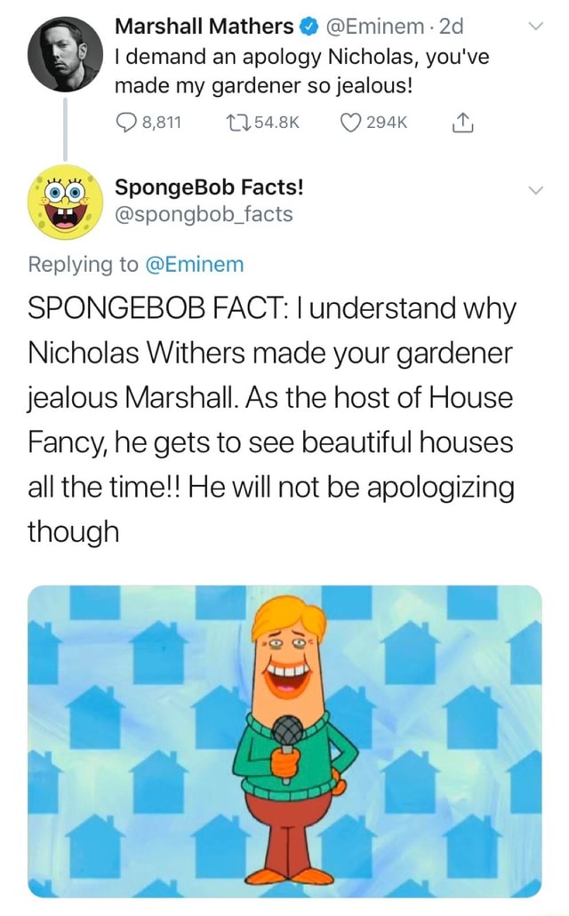 SpongeBob Facts! I, @spongbob_facts RSU to @Eminem SPONGEBOB FACT: I ...