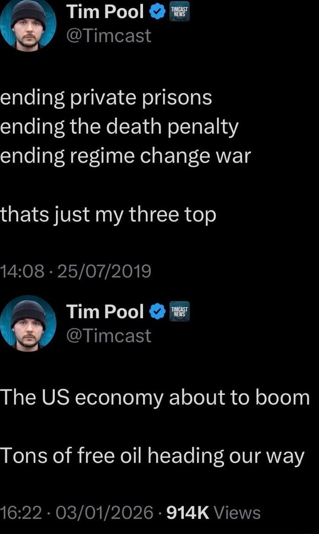 Tim Pool @ @Timcast ending private prisons ending the death penalty ...