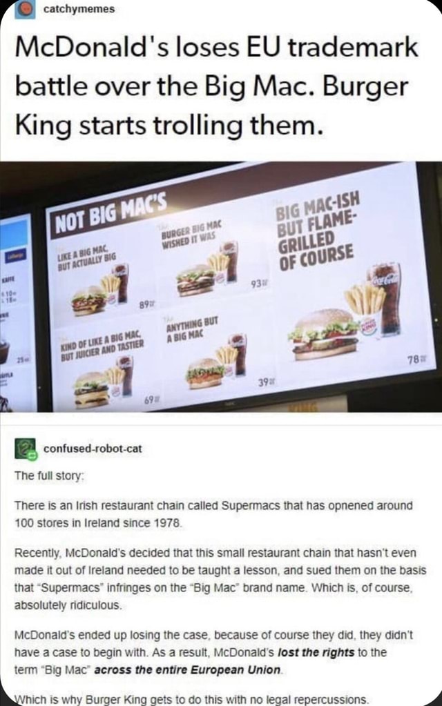 I catchymemes McDonald's loses EU trademark battle over the Big Mac ...