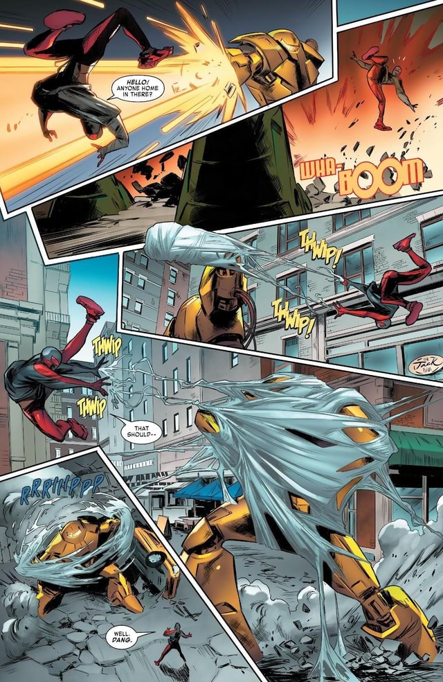 Miles defeats a Mandroid using his strength and bio electricity powers ...