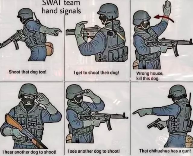 WAT team hand signals I get to shoot their dog! Wrong house, kill this ...