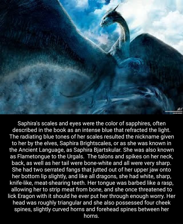 Saphira's scales and eyes were the color of sapphires, often described ...