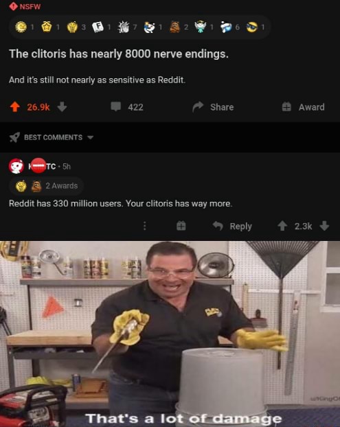 @NsFw The clitoris has nearly 8000 nerve endings. And it's still not nearly as sensitive as ...