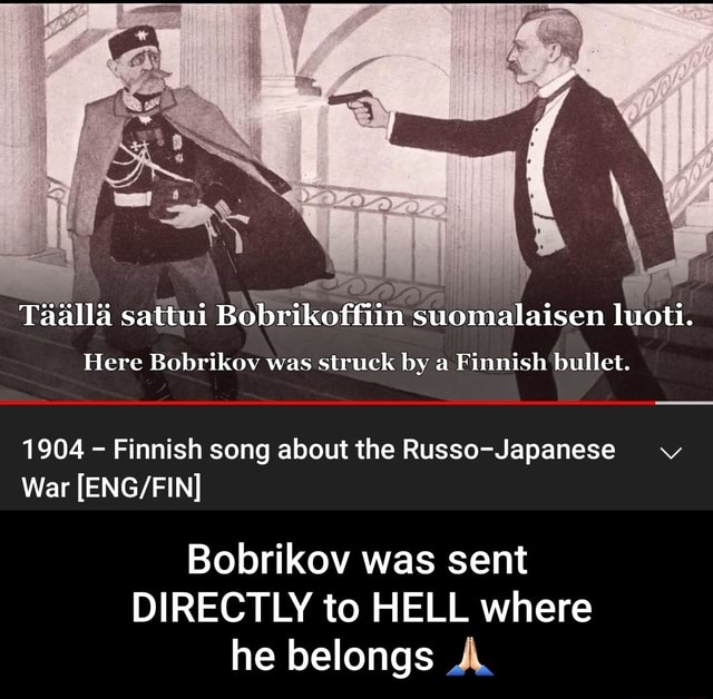 Taalla sattui Bobrikoffiin suomalaisen luoti. Here Bobrikov was struck ...