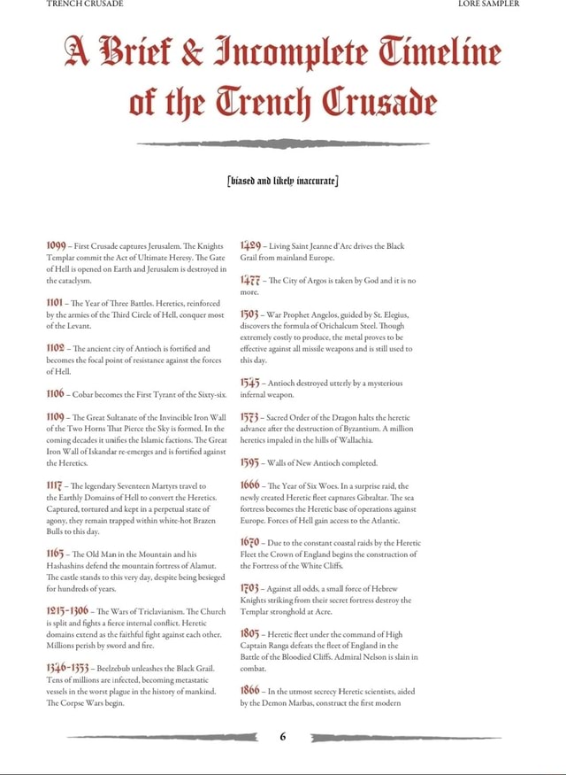 TRENCH CRUSADE LORE SAMPLER A Brief & Incomplete Timeline of the Trench Crusade 1099 - First ...