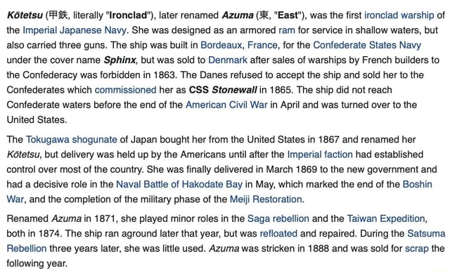 Kotetsu (AR, literally "Ironclad"), later renamed Azuma (3, "East ...