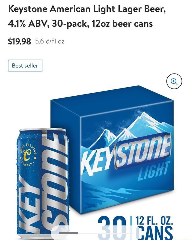 Keystone American Light Lager Beer, 4.1% ABV, 30-pack, oz beer cans $19 ...