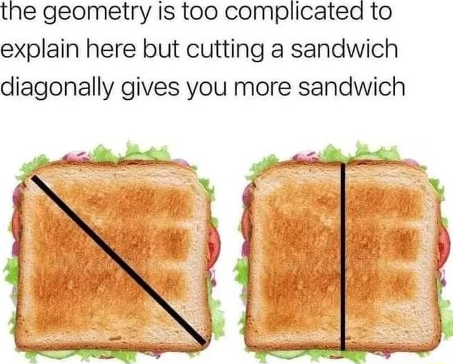 The geometry Is too complicated to explain here but cutting a sandwich ...