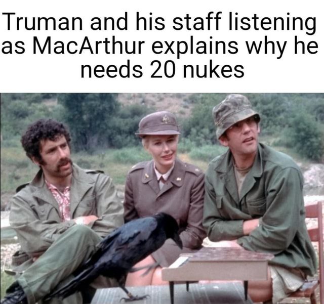 Truman and his staff listening as MacArthur explains why he needs 20 ...