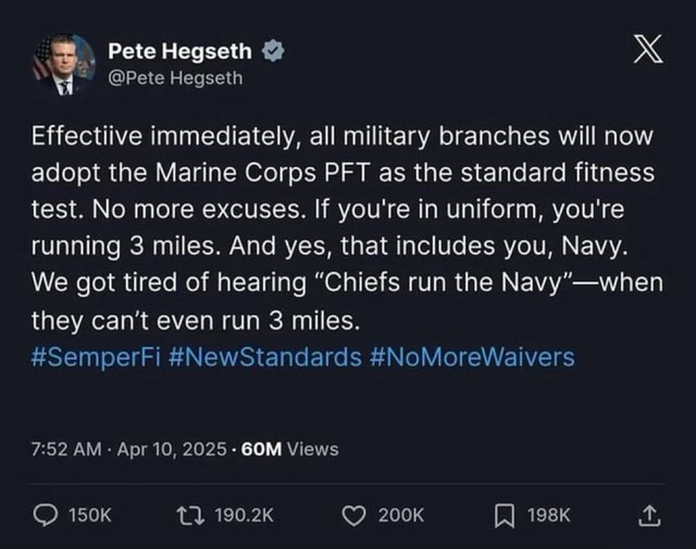 Fe Pete Hegseth x @Pete Hegseth Effectiive immediately, all military ...