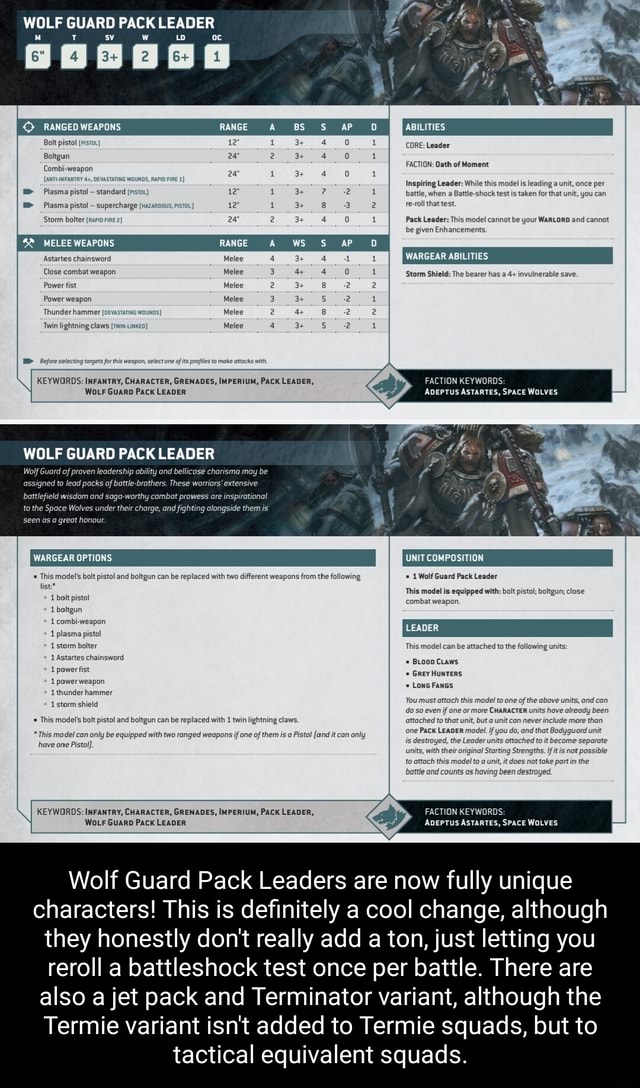 WOLF GUARD PACK LEADER RANGED WEAPONS Bolt pistol CORE: Leader Boltgun ...