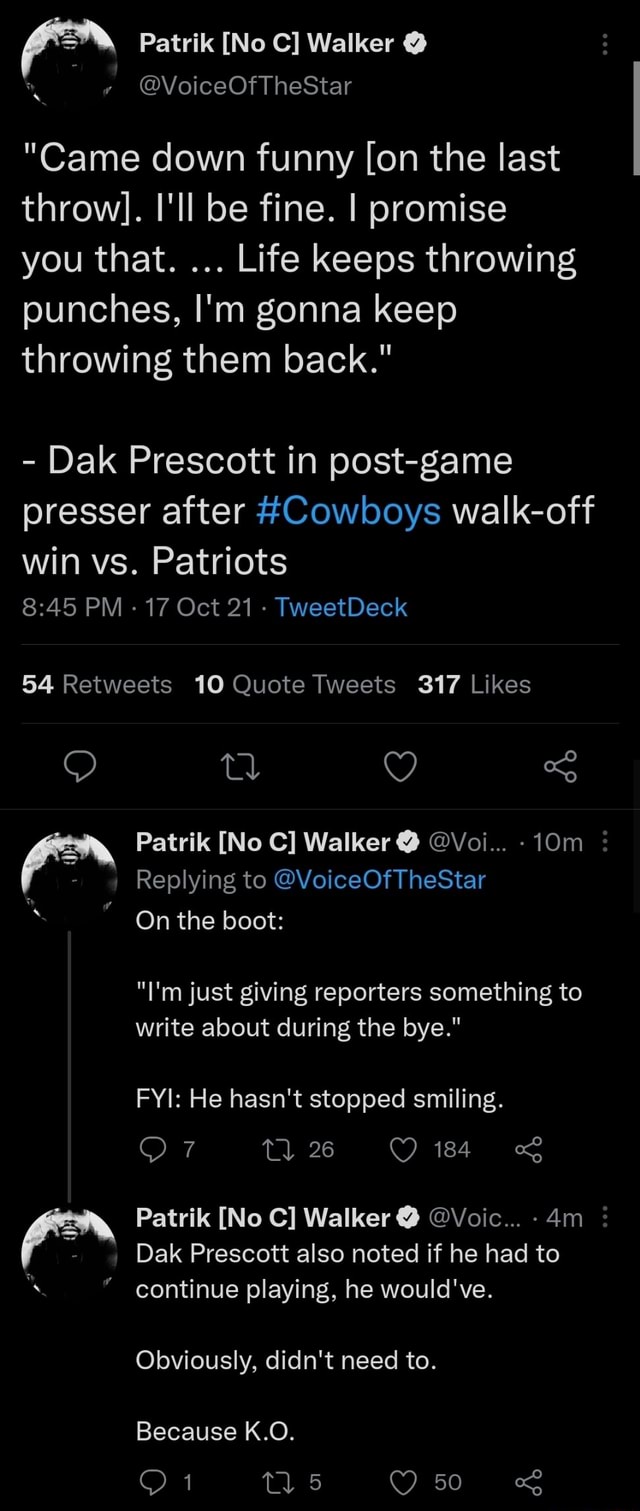 Patrik [No C] Walker @ @VoiceOfTheStar "Came down funny [on the last ...