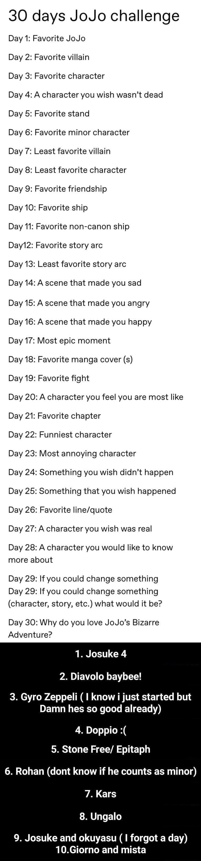 30 days JoJo challenge Day 1: Favorite JoJo Day 2: Favorite villain Day ...