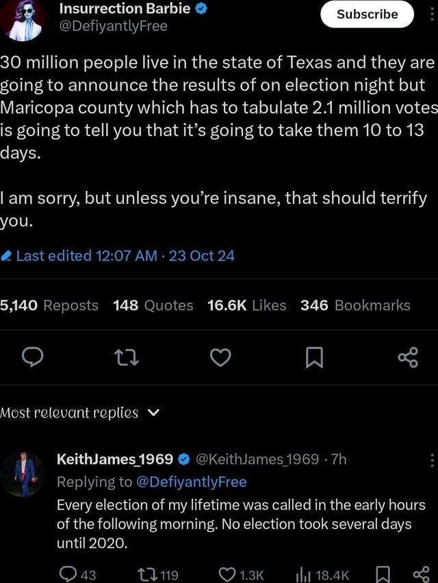 Insurrection Barbie @ d, @DefiyantlyFree 30 million people live in the ...