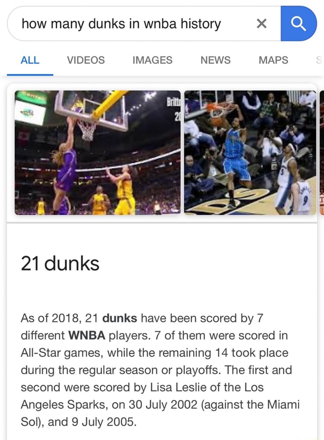 How many dunks in wnba history x As of 2018, 21 dunks have been scored ...