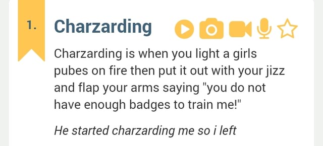 Charzarding Charzarding is when you light a girls pubes on fire then ...