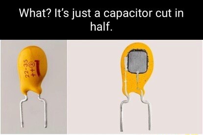 What? It's just a capacitor cut in half. - iFunny