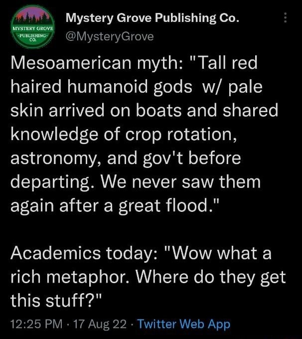 Mystery Grove Publishing Co. @MysteryGrove Mesoamerican myth: "Tall red ...