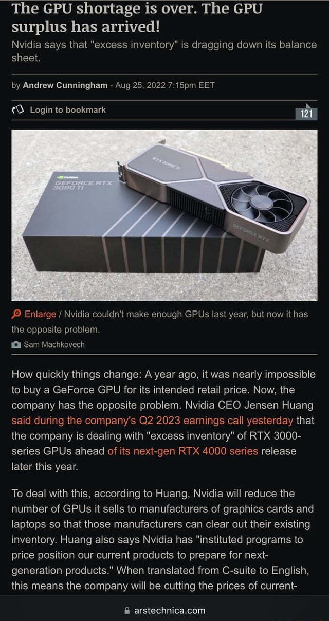 The GPU shortage is over. The GPU surplus has arrived! Nvidia says that ...