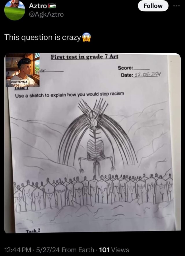 Aztro Ea AgkAztro This question is crazy @ First test in grade 7 Art ...