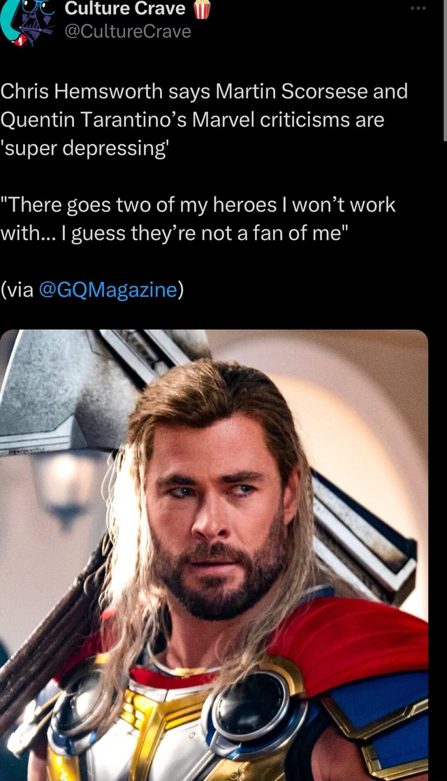 Culture Crave Chris Hemsworth says Martin Scorsese and Quentin ...