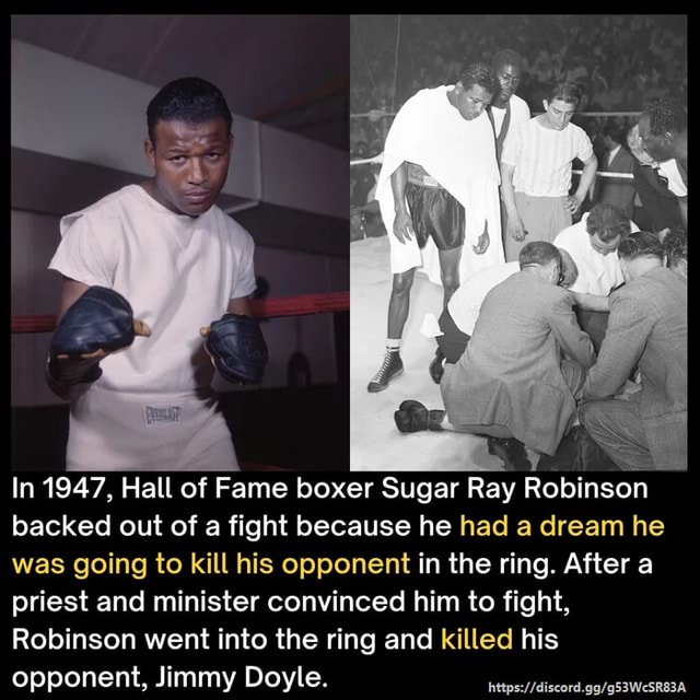 In 1947, Hall of Fame boxer Sugar Ray Robinson backed out of a fight ...