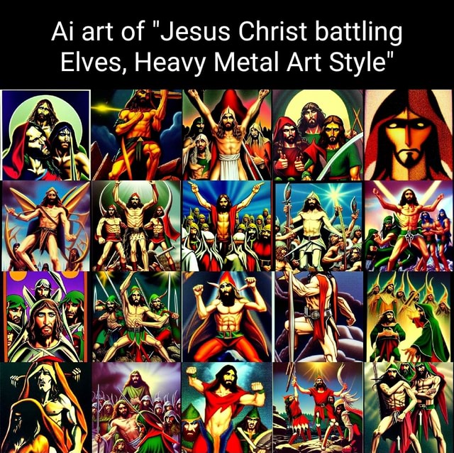Ai art of "Jesus Christ battling Elves, Heavy Metal Art Style aN - iFunny