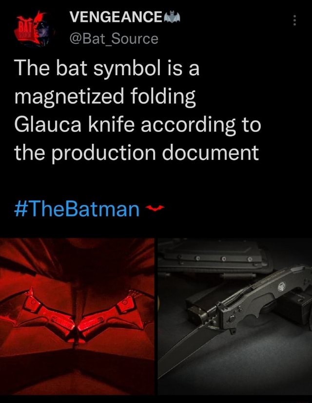 VENGEANCE @Bat_Source The bat symbol is a magnetized folding Glauca ...