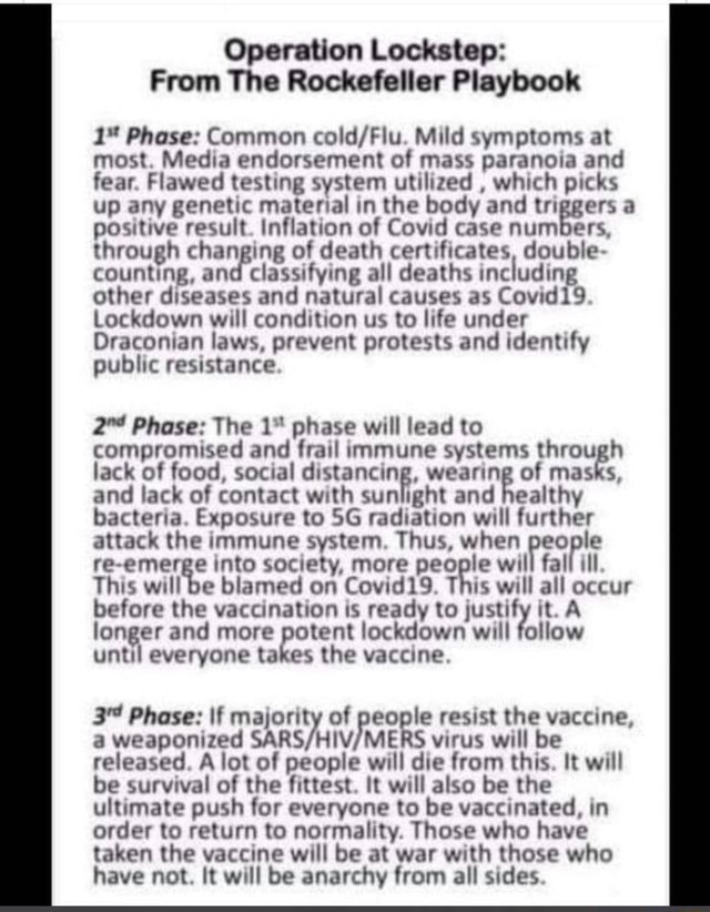 Operation Lockstep: From The Rockefeller Playbook 1* Phase: Common cold ...