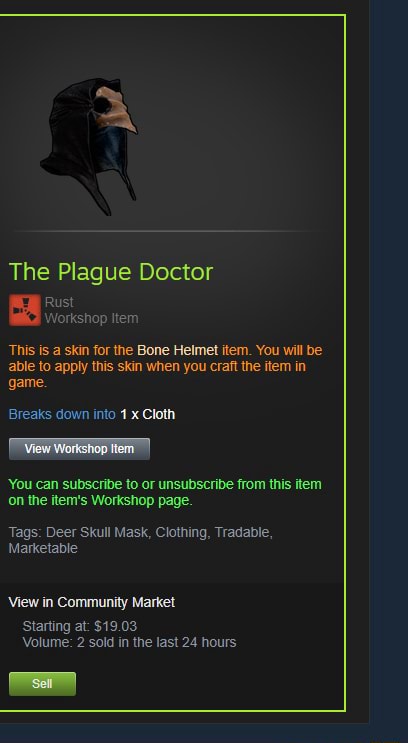 The Plague Doctor Rust Workshop Item This is a skin for the Bone Helmet ...