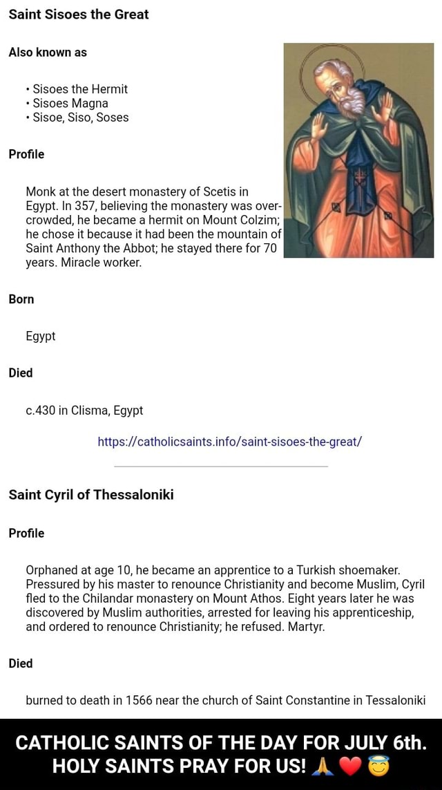 Saint Sisoes the Great Also known as + Sisoes the Hermit Sisoes Magna ...