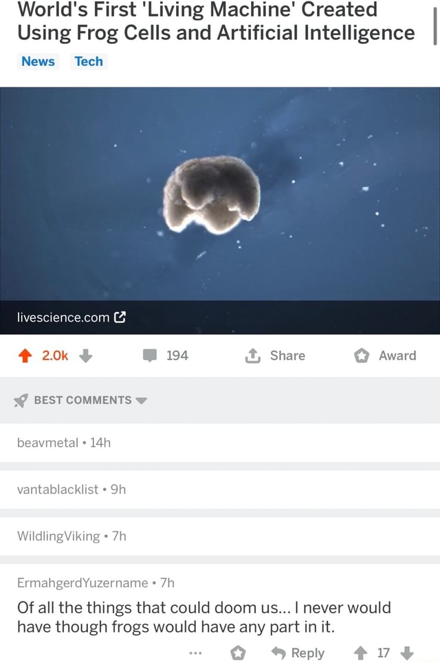 World's First 'Living Machine' Created Using Frog Cells and Artificial ...