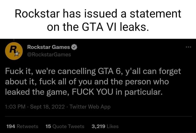 Rockstar has issued a statement on the GTA VI leaks. Rockstar Games Y ...