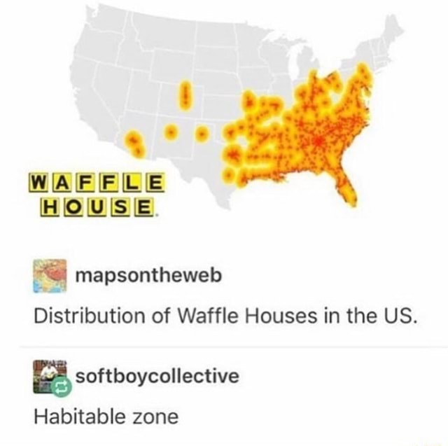 WAFFUE * HOUSE mapsontheweb Distribution of Waffle Houses in the US ...