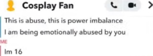 Cosplay Fan . > This is abuse, this is power imbalance jam being ...