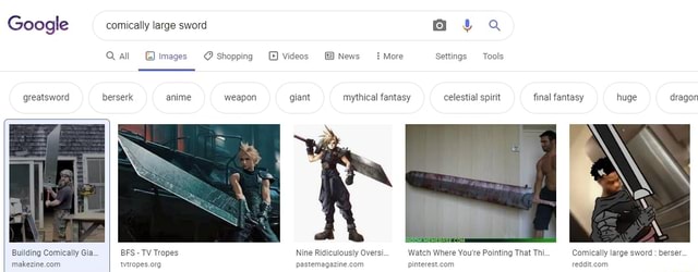 Google comically large sword asa Qall Elimages O shopping ©) Videos ...