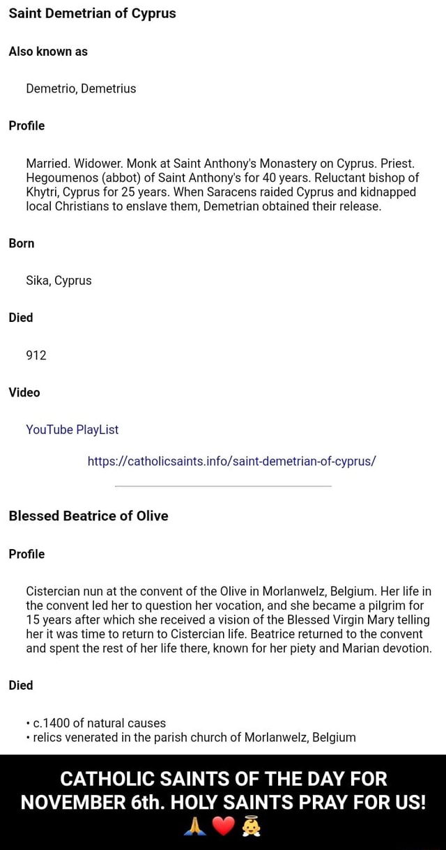 Saint Demetrian of Cyprus Also known as Demetrio, Demetrius Profile ...