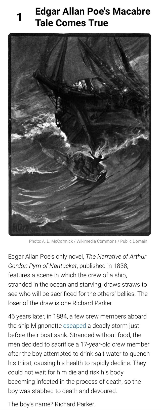 Edgar Allan Poe's Macabre Tale Comes True Photo: A. D. McCormick ...