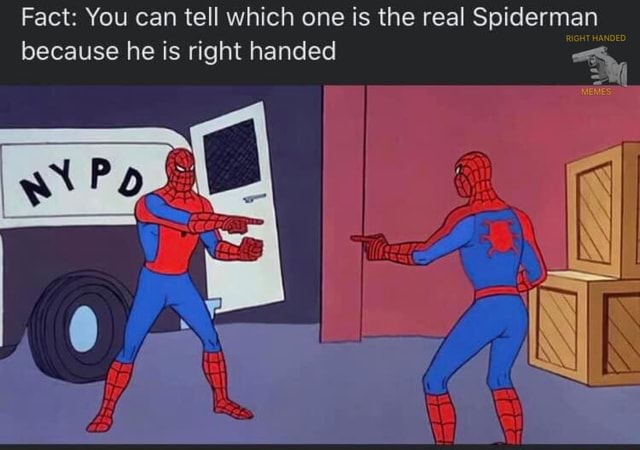 Right handed memes - Fact: You can tell which one is the real Spiderman ...