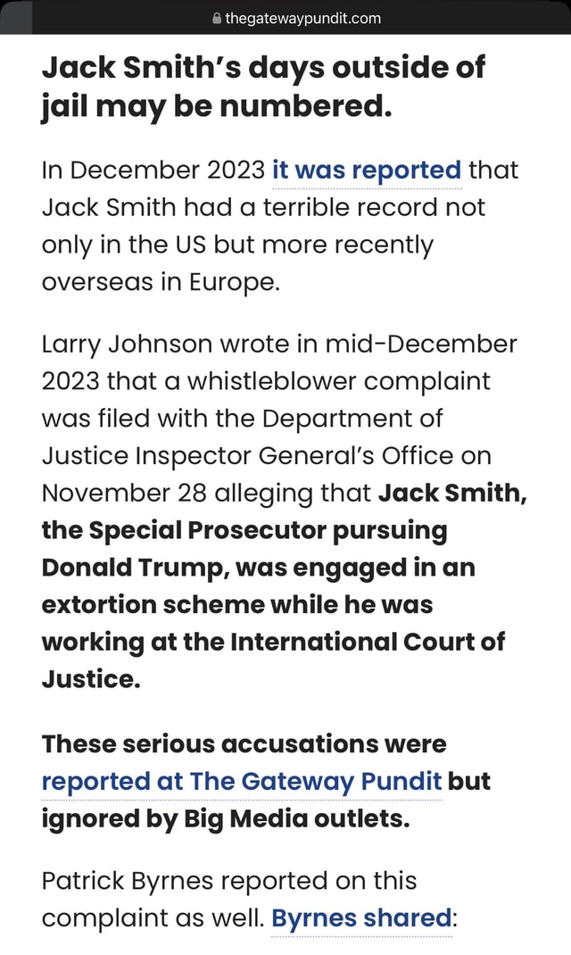 Thegatewaypundit.com Jack Smith's days outside of jail may be numbered ...