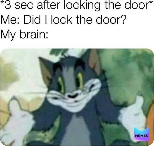 Sec aiter locking the door Me: Did I lock the door? My brain: - iFunny
