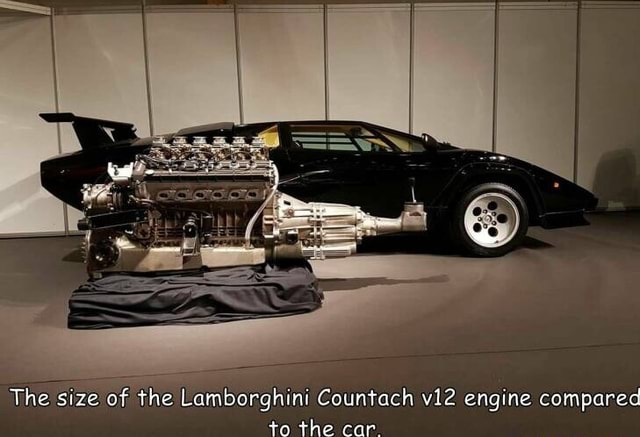 The size of the Lamborghini Countach engine compared to the car. - iFunny