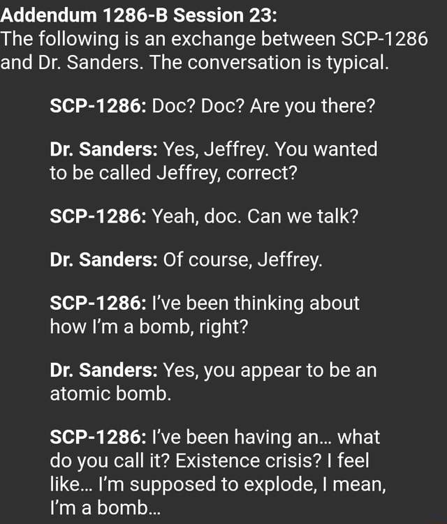 Addendum 1286-B Session 23: The following is an exchange between SCP ...