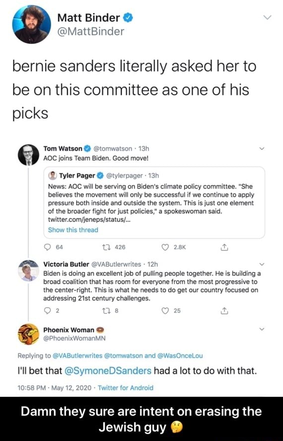 Matt Binder bernie sanders literally asked her to be on this committee ...