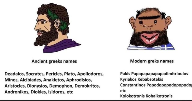 Ancient greeks names Deadalos, Socrates, Pericles, Plato, Apollodoros ...