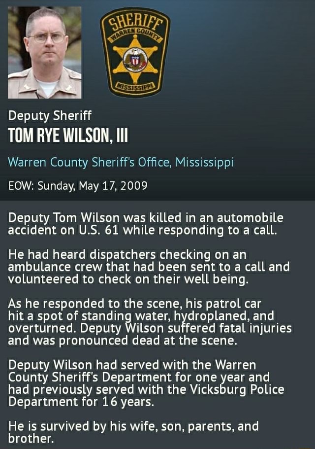 Deputy Sheriff TOM RYE WILSON, Warren County Sheriff's Office ...