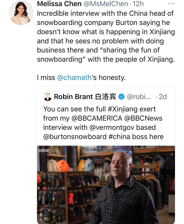 Melissa Chen @MsMelChen Incredible interview with the China head of ...