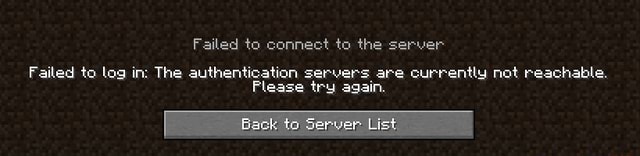 Failed to connect to the server Failed to log in: The authentication servers are currently not ...