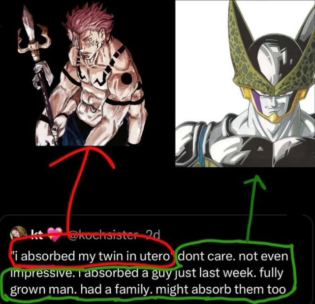 Absorbed my twin in utero" dont care. not even inipressive. Tabsorbed a ...