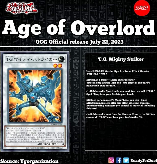 Age of Overlord OCG Official release July 22, 2023 T.G. Mighty Striker ...